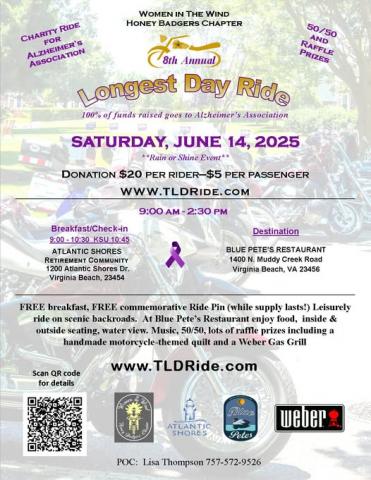 Ride to Longest Day Ride | Hampton Roads Chapter #5300 | Yorktown ...